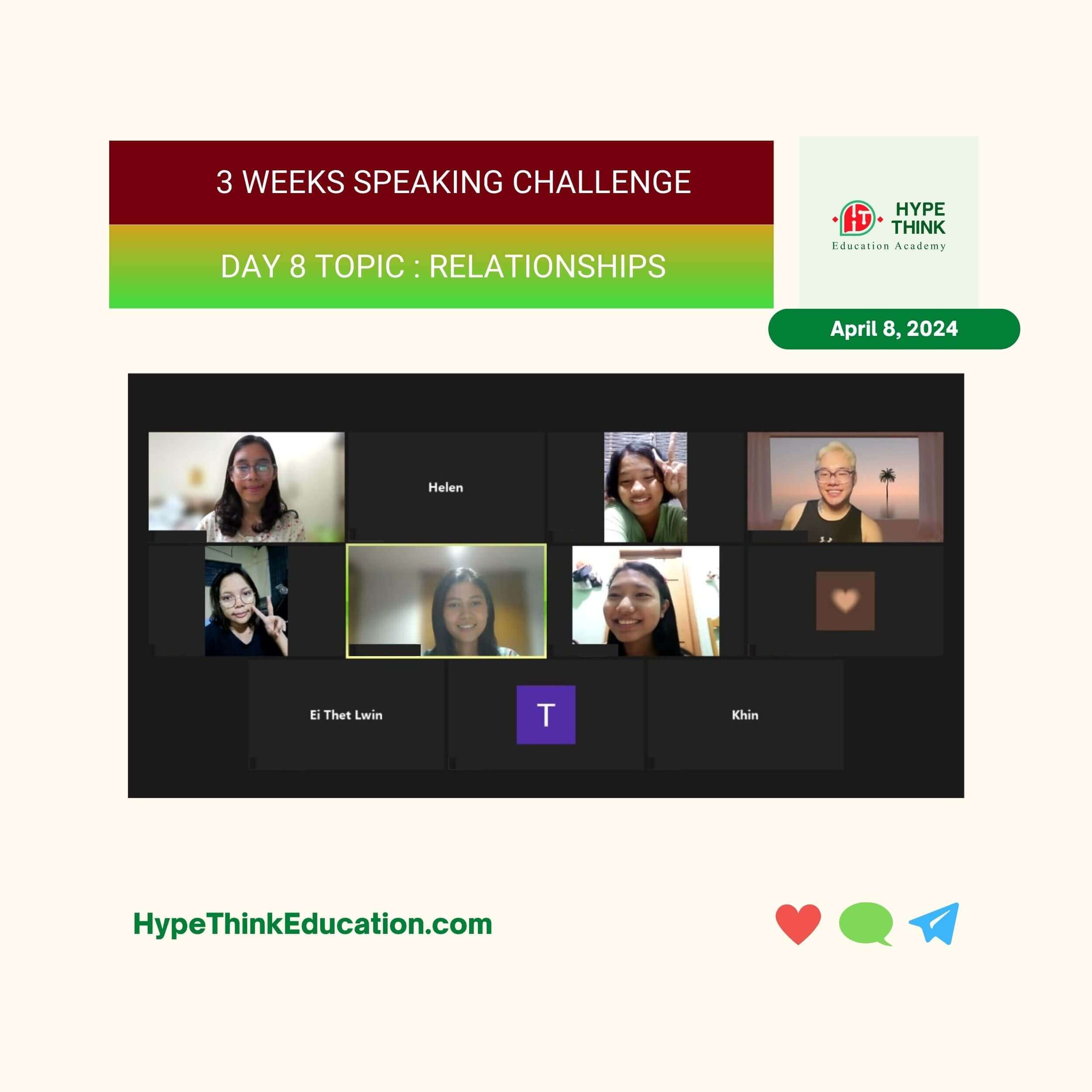Day 8 Topic : Relationships "3 weeks Challenge" Speaking Free Club ...